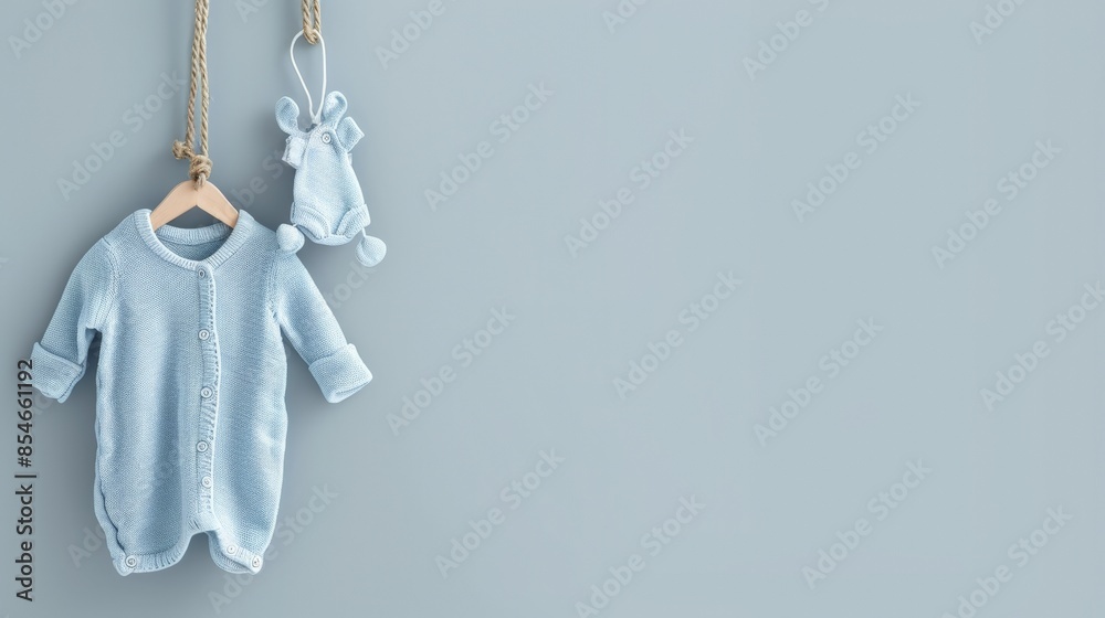 Baby clothes hanging on rope on grey background, A row of baby clothes ...