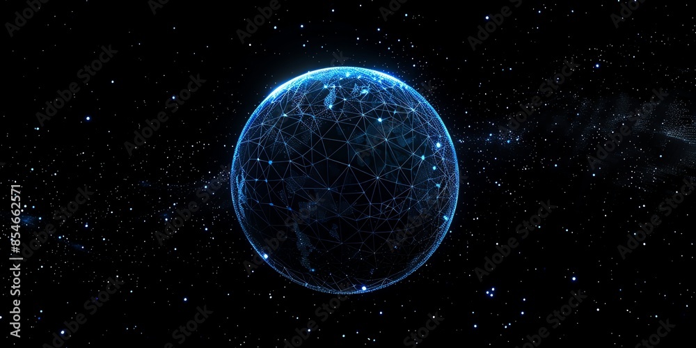 wallpaper global planet network line transfer data cyber, blue colors ...