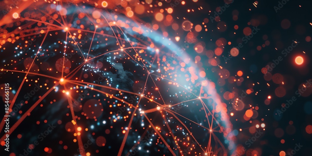 wallpaper global planet network line transfer data cyber, pink, red ...