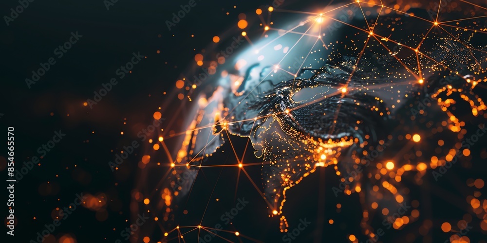 wallpaper global planet network line transfer data cyber, orange colors ...