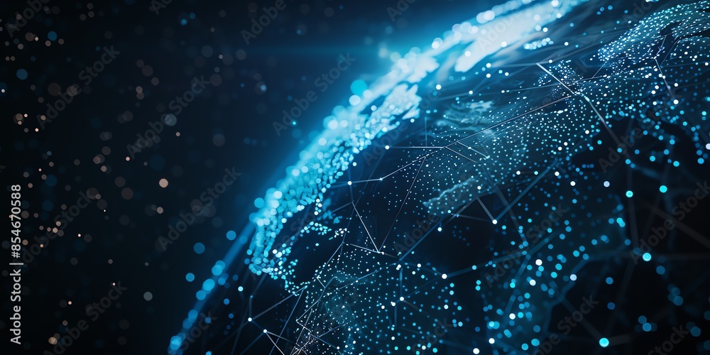 wallpaper global planet network line transfer data cyber, blue color ...