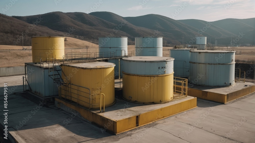 Radioactive waste storage facilities with containers embedded in ...