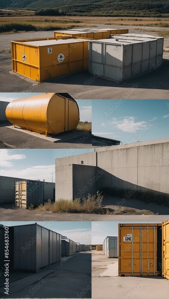 ภาพประกอบสต็อก Radioactive waste storage facilities with containers ...