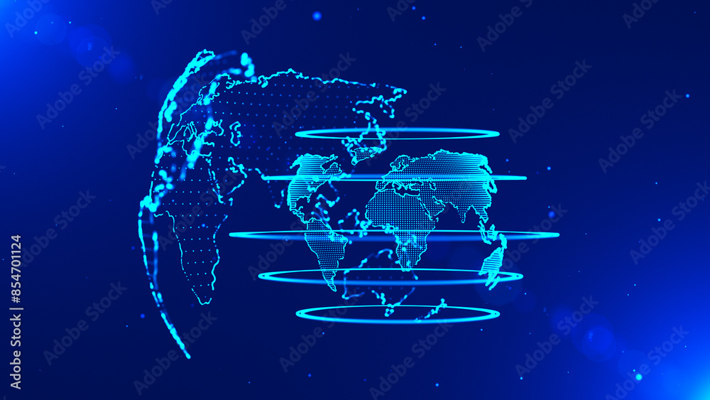 3D hologram of planet earth. 3D holograms of rotating Earth on blue ...