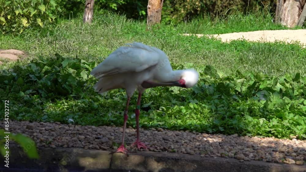 African spoonbill (Platalea alba) is long-legged wading bird of ibis ...