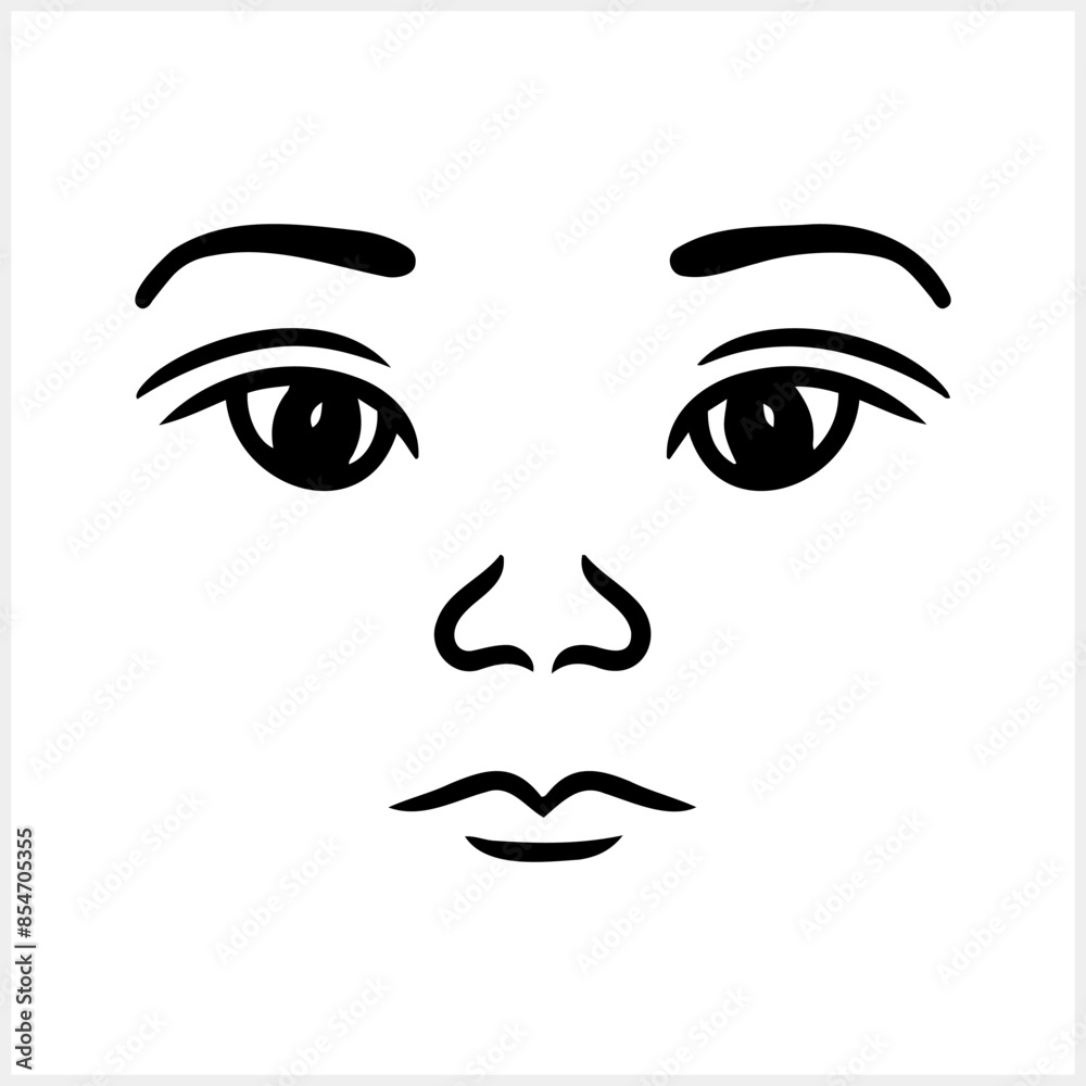 Cute Anime face isolated. Manga style. Hand drawn vector illustration ...