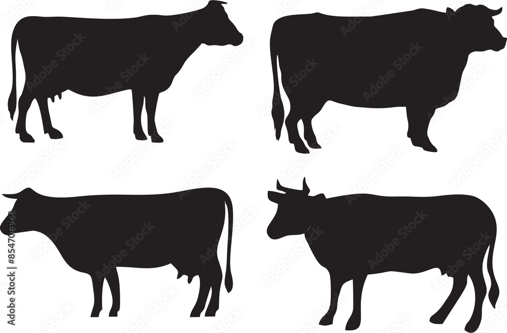 ภาพประกอบสต็อก Cows, buffalo and bulls in different poses and positions ...