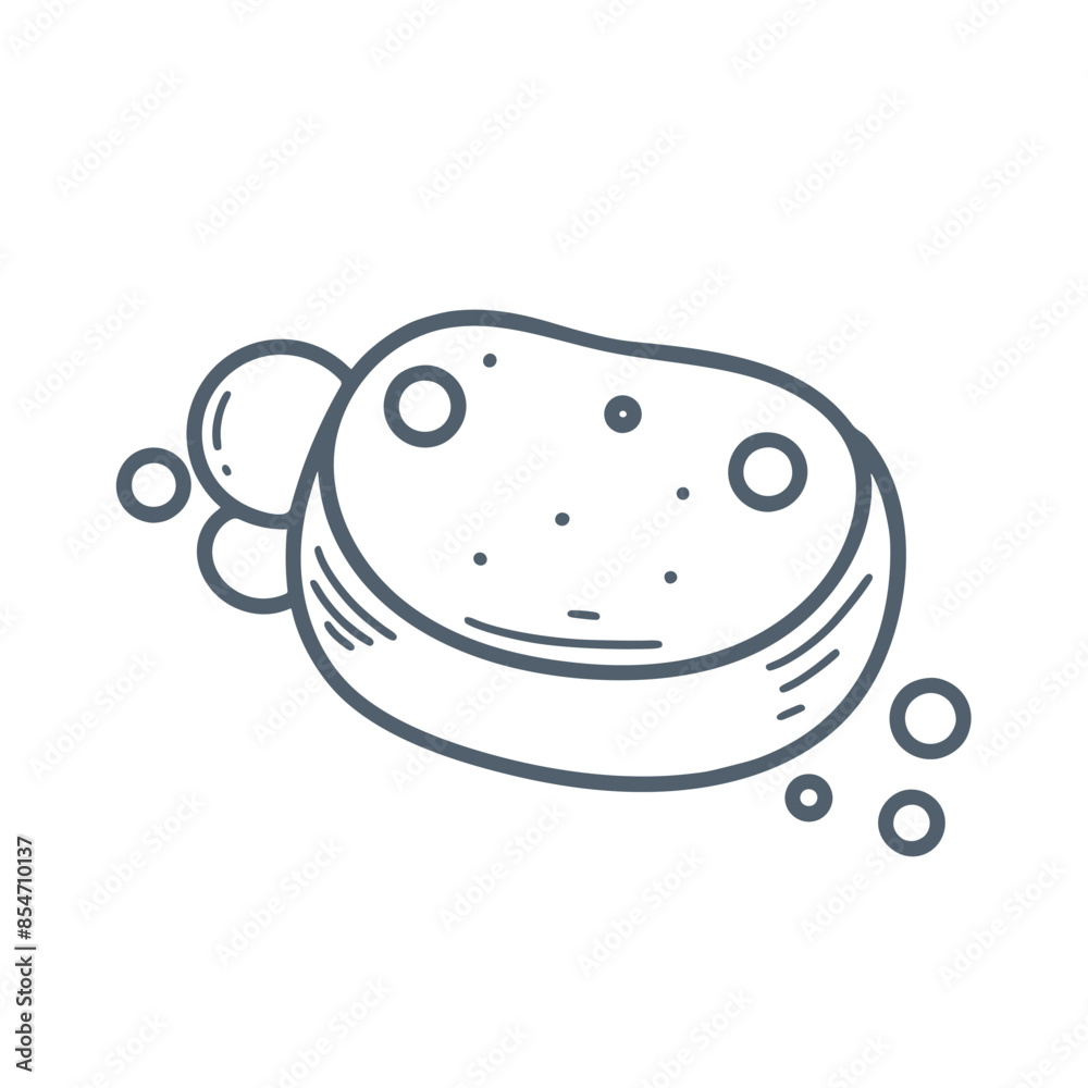 Piece of solid soap in foam doodle sketch style illustration. Simple ...