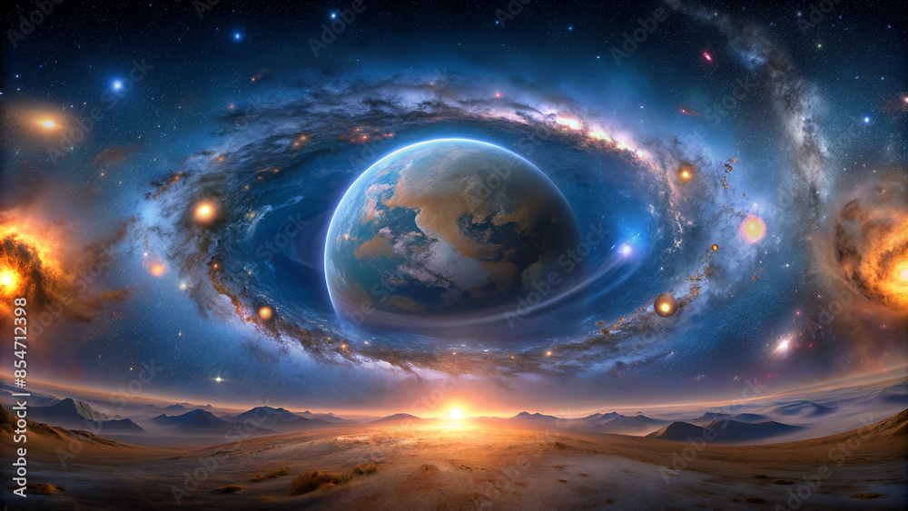 360 degree equirectangular projection space background with nebula and ...