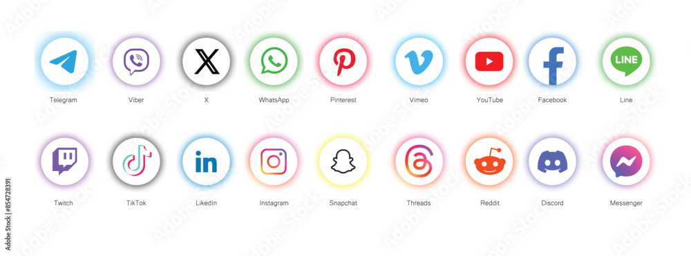 Latest updated social media icon set 2024. Top 20 social networking ...