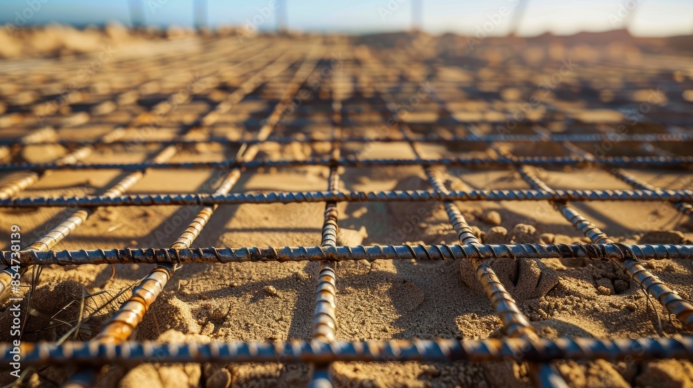 Wire grids utilized in construction for slab work on the sand Stock ...
