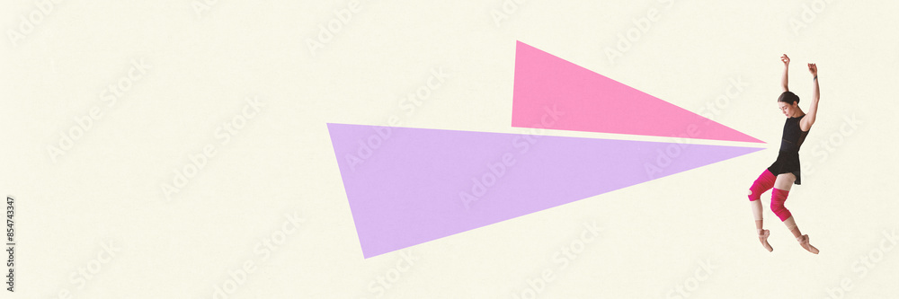 Banner. Contemporary art collage. Ballerina dancing with sharp ...