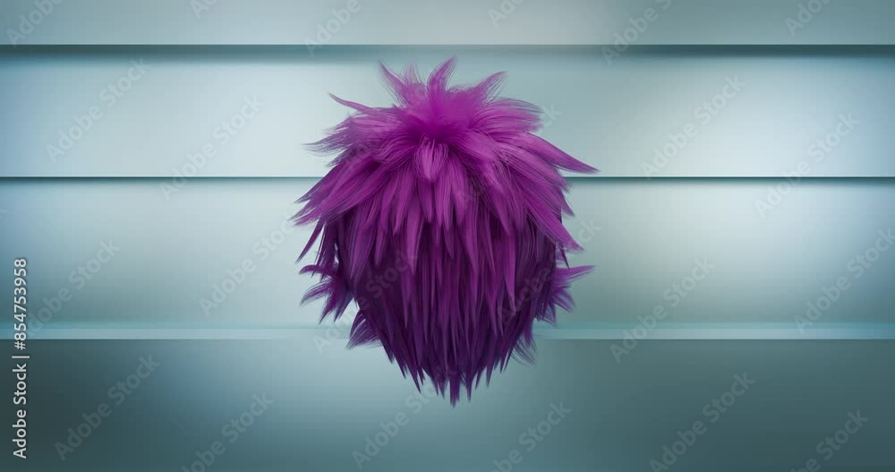 fur ball comes down the stairs. 3d animation of a furry ball. looped ...