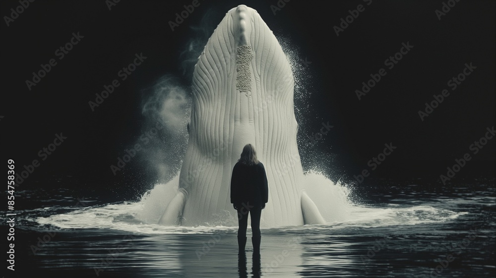 fantasy illustration of man standing on the surface of the water in ...