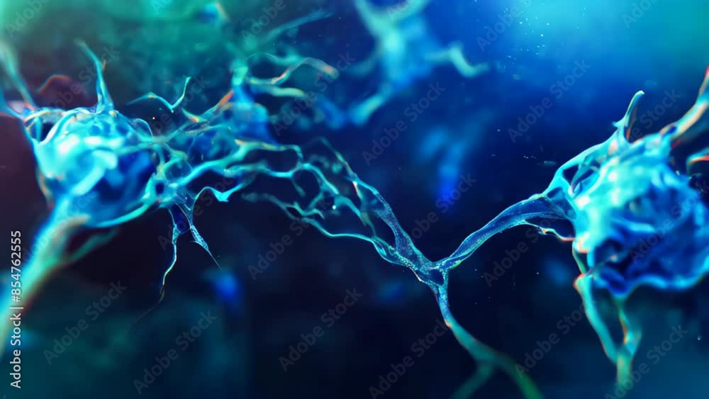 Two blue neurons that are connected to each other. The neurons are ...