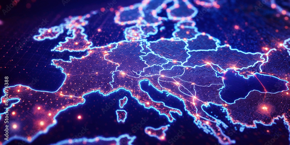 blue world map of Western Europe, concept of the purple European Union ...