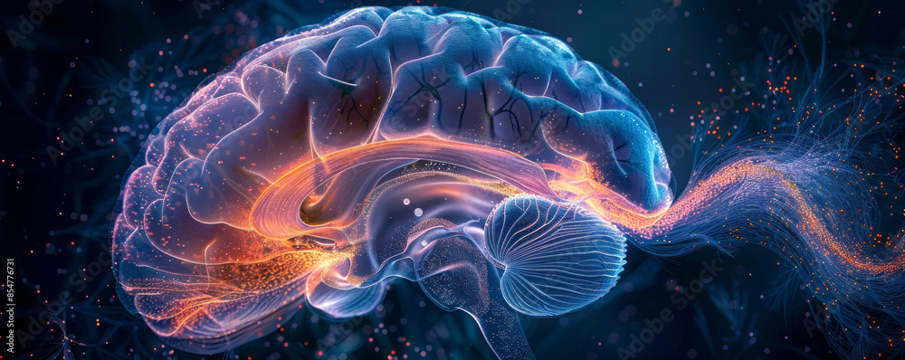 A brain scan showing the complex connections of the human brain, the ...