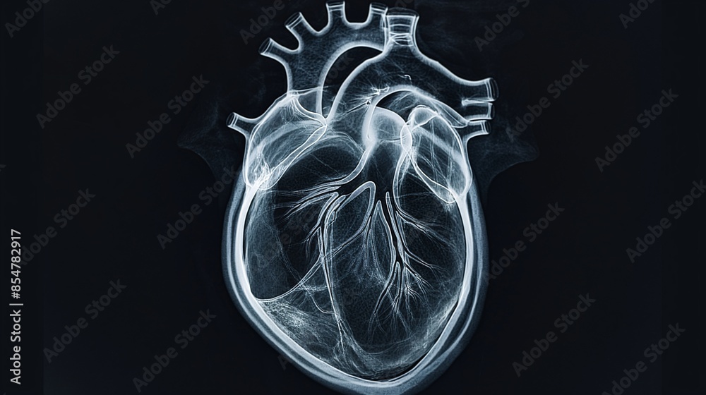 X-ray image showing an abnormally large heart with clear borders Stock ...