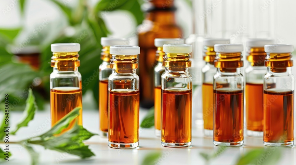 Herbal Extract in HPLC Vials on White Background for Analysis in Lab ...