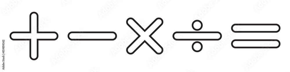 Mathematical and calculation Plus, minus, multiply, divide and equal ...