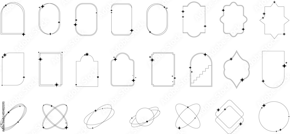 Frames collection with different stars. Minimalistic linear frames ...