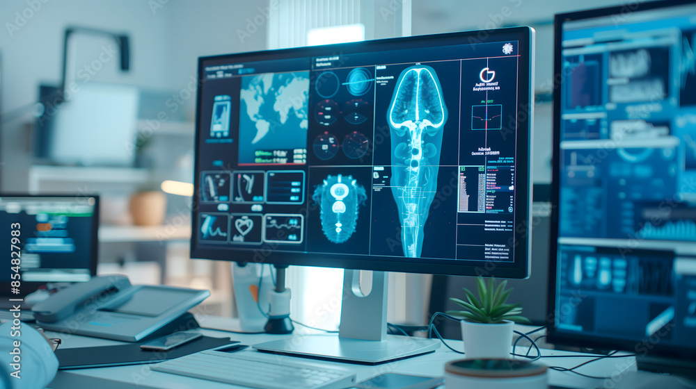 computer monitor displaying an AI medical interface with patient data ...