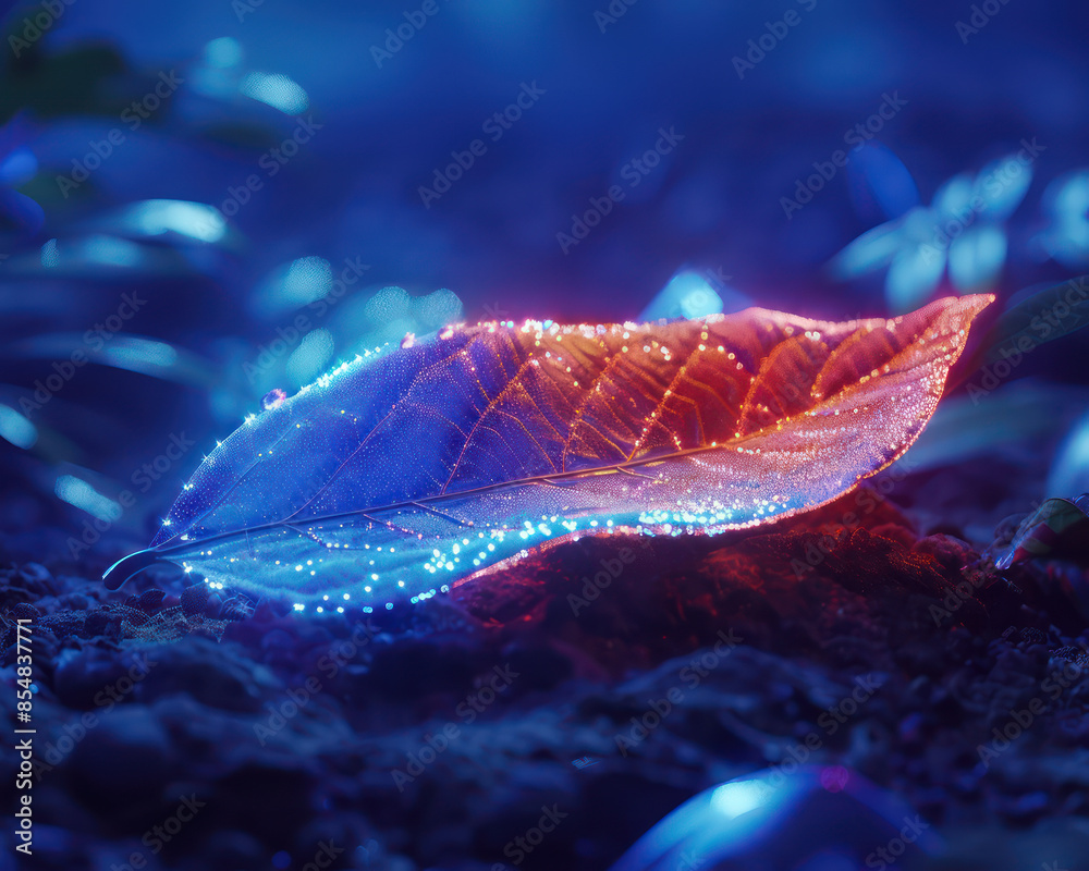 Illuminated Leaf in Night Macro Photography A Neon Infused Natural ...