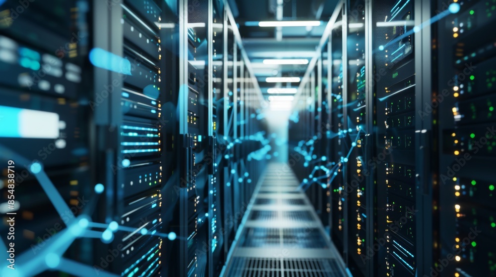 Detailed shot of a computer server room in a manufacturing plant ...