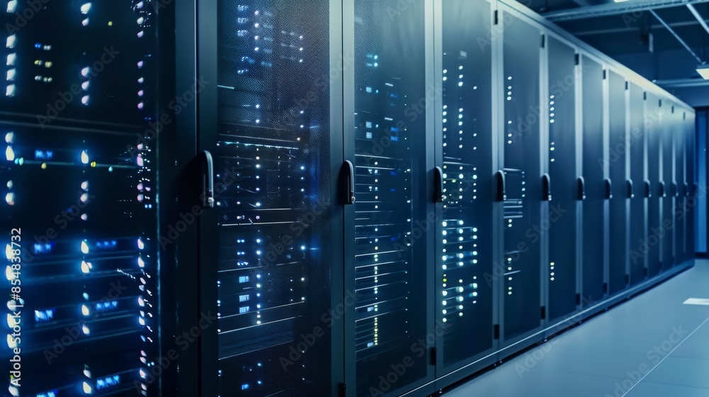 Foto de Detailed shot of a computer server room in a manufacturing ...