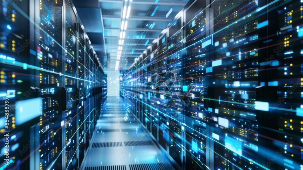 Detailed shot of a computer server room in a manufacturing plant ...