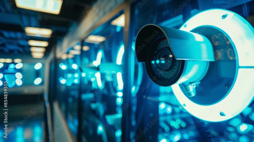 High-resolution detailed image of a sleek, modern surveillance camera ...
