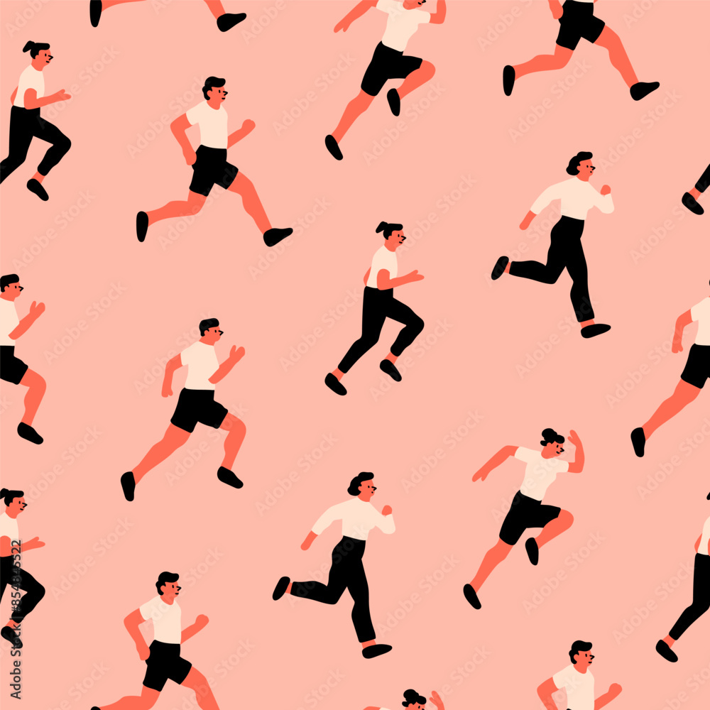 Running people. Cartoon flat style. Cute characters. Sport, jogging ...