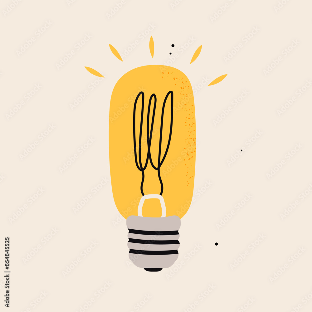 Yellow light Bulb. Cartoon flat style. Idea, creativity, innovation ...