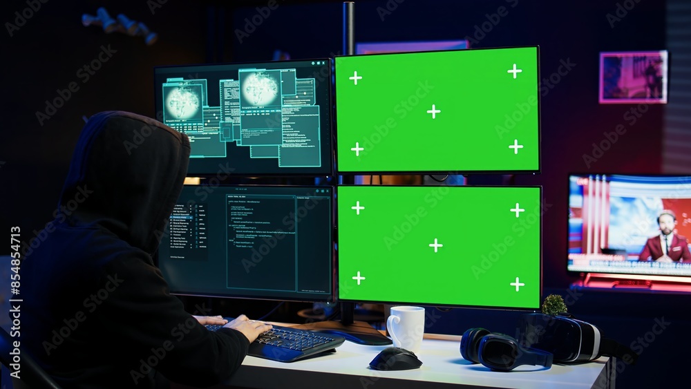 Cybercriminal using isolated screen PC in apartment hideout getting hacking attacks rejected by ...