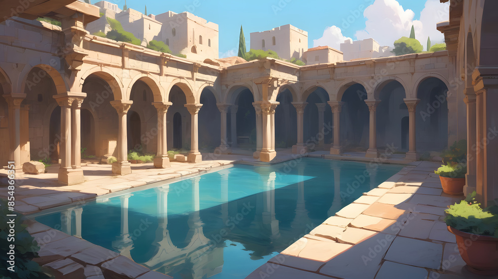 Pool of Bethesda, a cartoon illustration where Jesus healed the ...