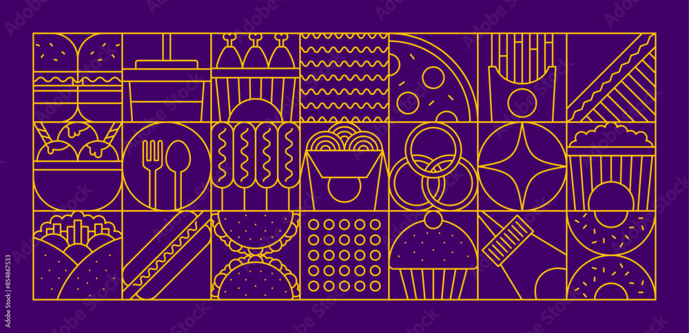 Fast food modern geometric pattern with mosaic burgers and popcorn ...