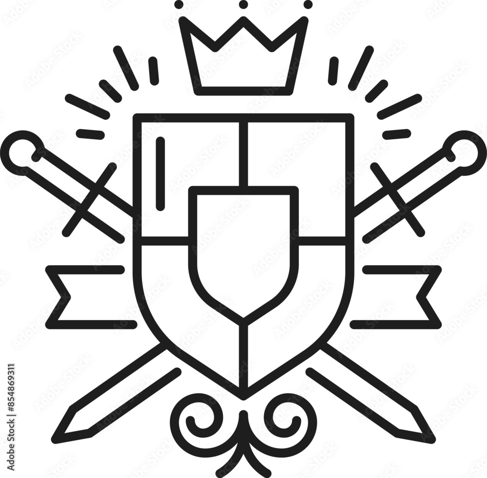 Medieval coat of arms line heraldry. Isolated vector outline heraldic ...
