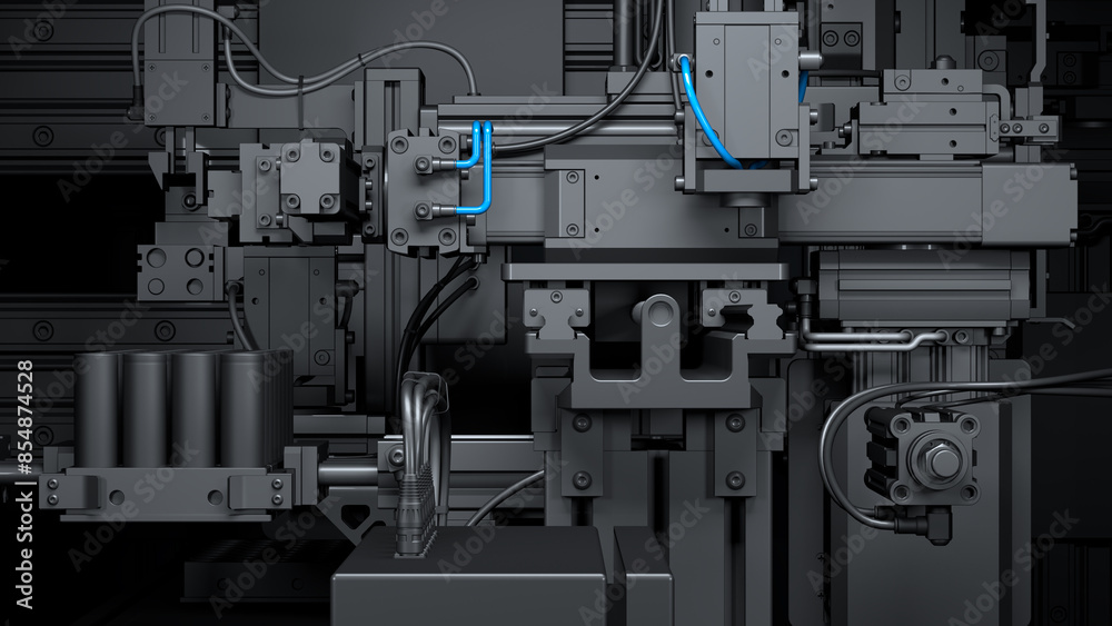 Dark wallpaper with mechanical parts of industrial equipment. Close-up ...