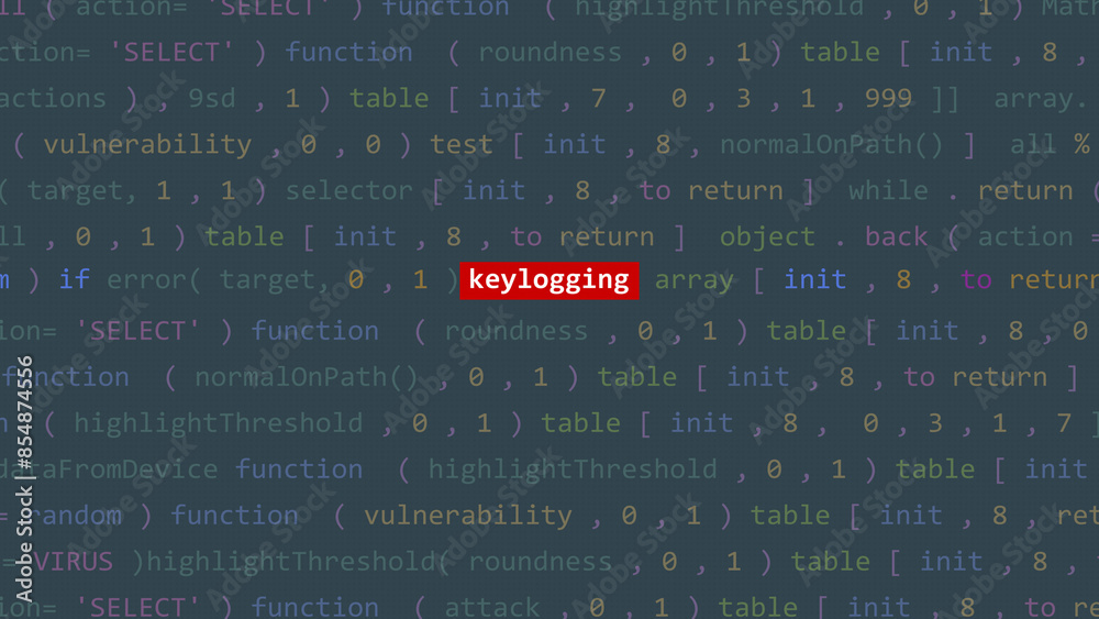 Cyber attack keylogging text in foreground screen of code editor developer studio point of vue ...