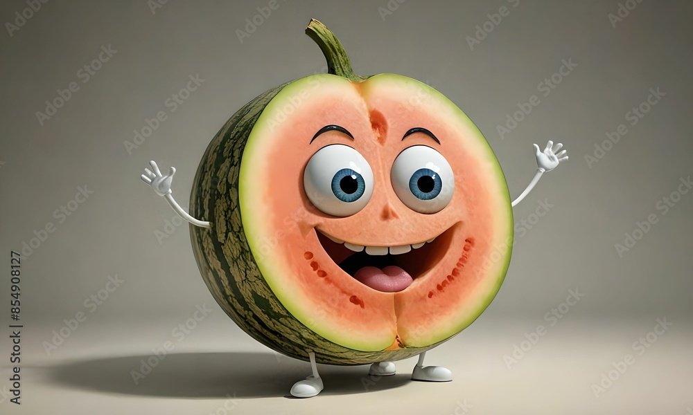 wallpaper representing a cartoon melon in a humorous way. Melon with ...