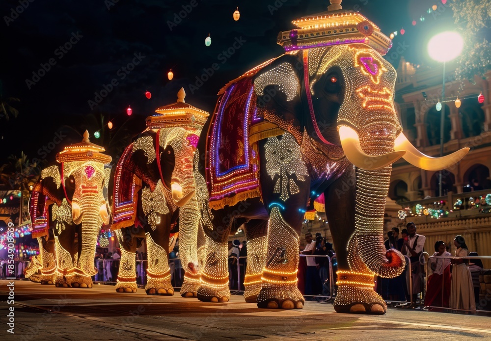The majestic sight of elaborately decorated elephant processions during ...