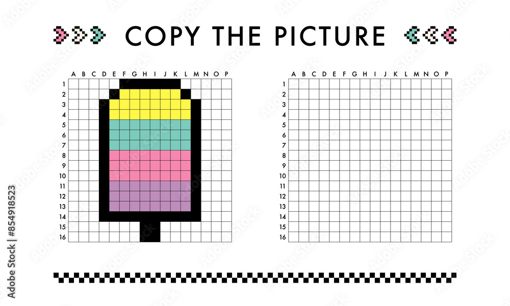Copy the rainbow ice cream picture game. Drawing with squares ...
