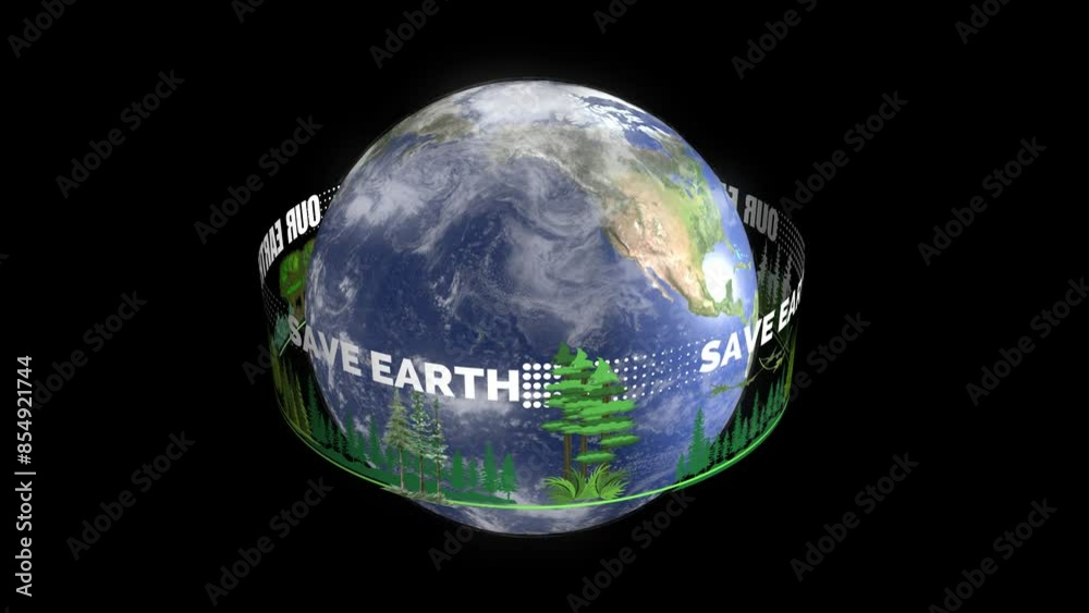 Rotating Globe with Our Earth Save Earth Trees Banner Rotating Globe ...