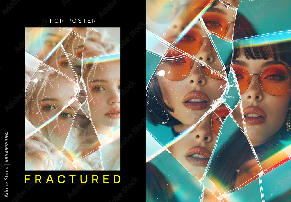 Fractured Broken Glass Poster Photo Effect Mockup With Generative AI ...