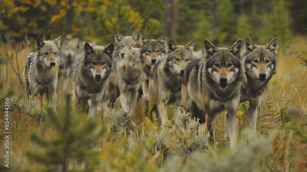 pack of wolves in Yellowstone National Park, demonstrating the impact ...