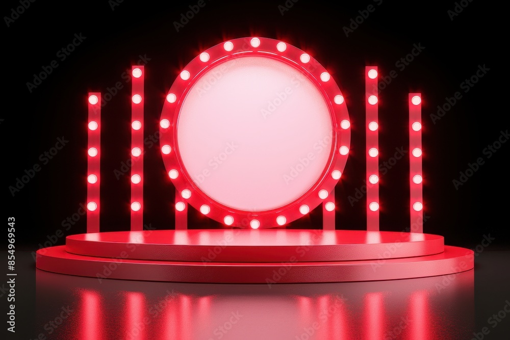 Vintage circus stage with red carnival light show curtain, spotlight ...