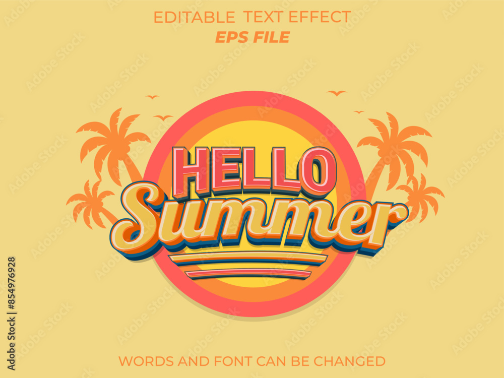 hello summer text effect, font editable, typography, 3d text. vector ...