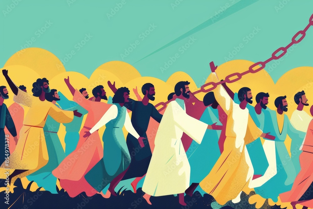 flat illustration of freedom and liberation of the Israelites leaving ...