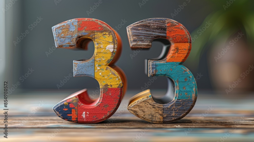 Colorful wooden numerals with vibrant paint splashes and textures ...