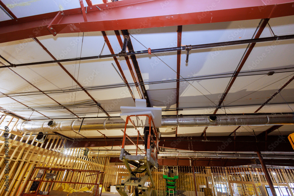 In progress renovations to interior of building after demolition with ...